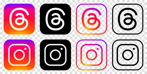 Set instagram and threads logos black Royalty Free Vector
