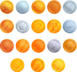 Ingot of gold icons set cartoon money coin Vector Image