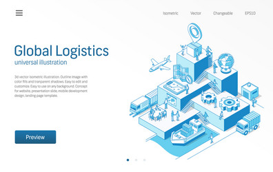 Transportation logistics concept in 3d isometric Vector Image