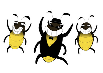 Three animated cartoon cockroaches showing a range