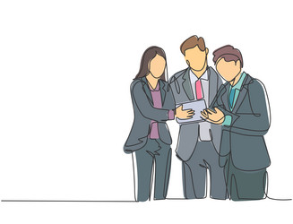 One single line drawing of young company founders Vector Image