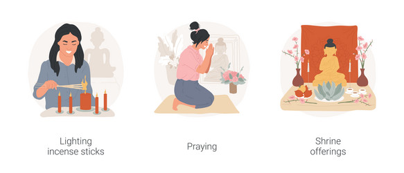 Buddhist daily rituals isolated cartoon Royalty Free Vector