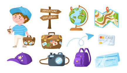 Cartoon travel or vacation collection Royalty Free Vector