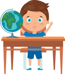 Student boy sitting in school desk back Royalty Free Vector