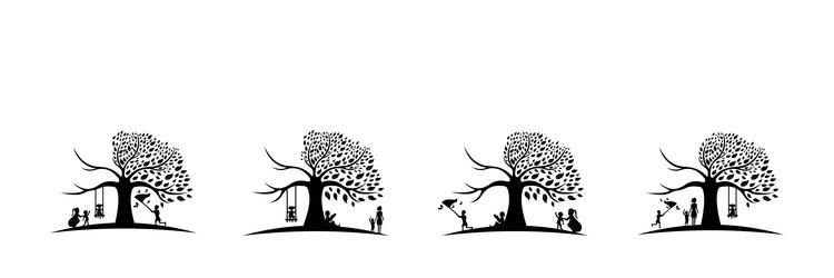 Children and mothers play under tree Royalty Free Vector