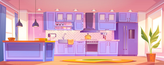 Cartoon modern kitchen interior background Vector Image