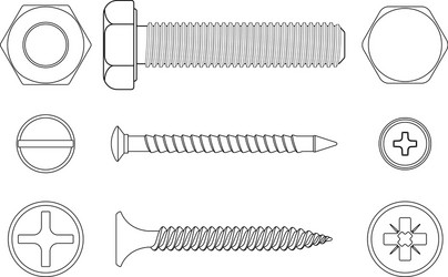 Hand drawn screw bolts fasteners screws Royalty Free Vector