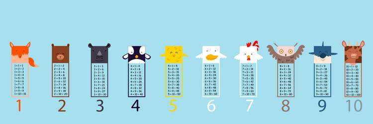 Multiplication table with square animals printed Vector Image