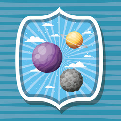 Space planet over striped label design Royalty Free Vector