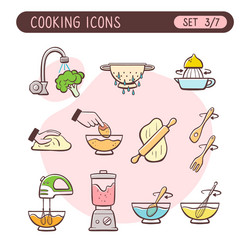 Cooking foods and kitchen color outline icons set Vector Image