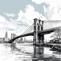Brooklyn bridge bridge hand-drawn comic Royalty Free Vector