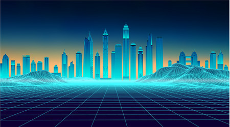 Retro landscape background sunset 3d landscape Vector Image