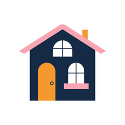 Cute blue house cartoon flat Royalty Free Vector Image