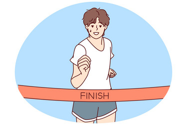 Man athlete reach finish line running Royalty Free Vector