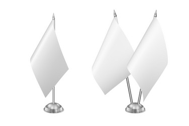 Realistic small white table flag set Royalty Free Vector