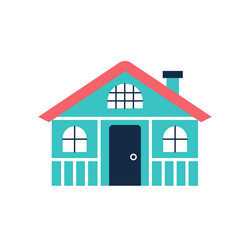 Cute blue house cartoon flat Royalty Free Vector Image