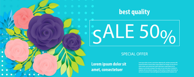Horizontal paper flower sale banner Royalty Free Vector