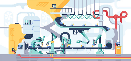 Engineer uses computer to control assembly line Vector Image