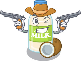 A cowboy cartoon character milk bottle holding gun