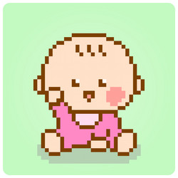 Cute baby is sitting in 8 bit pixel art Royalty Free Vector