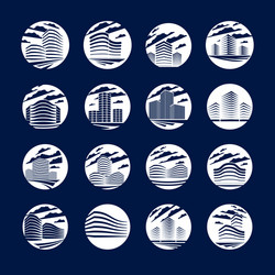 Office building round shape icons or logos set Vector Image