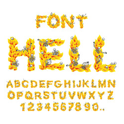 Comic hell font inferno abc fire letters sinners Vector Image