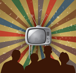 Friends watching tv cartoon happy characters Vector Image