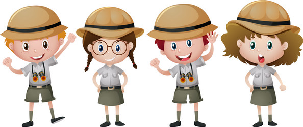 Four kids in safari outfit Royalty Free Vector Image