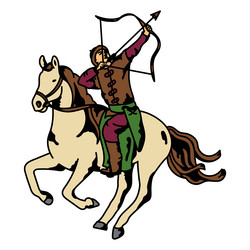 Archer on a horse color stroke Royalty Free Vector Image