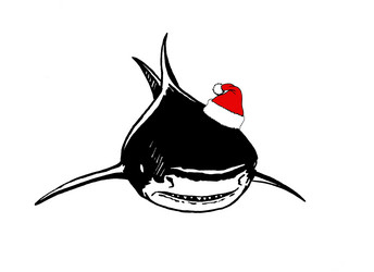 Graphical shark in santa claus hat isolated Vector Image