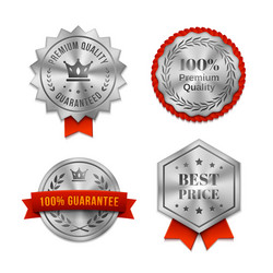 Silver badges and labels premium quality product Vector Image
