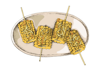 Delicious elote mexican street corn Royalty Free Vector