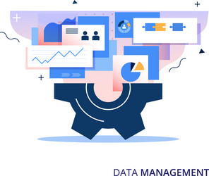 Document management laptop with data files Vector Image