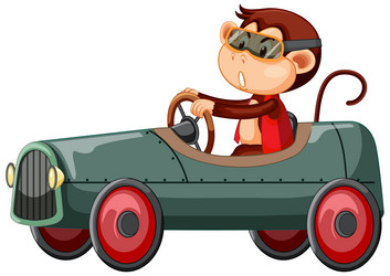 Little monkey driving red race car on white Vector Image