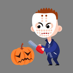 Murderer hold chainsaw cute halloween cartoon Vector Image