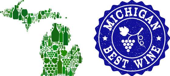 Collage of grape wine map michigan state Vector Image