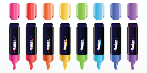 Colored markers set office stationery templates Vector Image