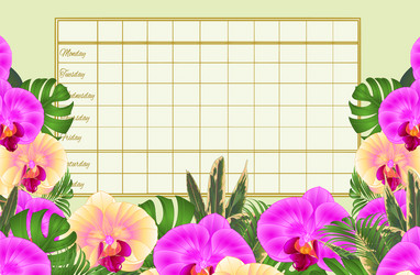 Timetable weekly schedule with pink roses Vector Image