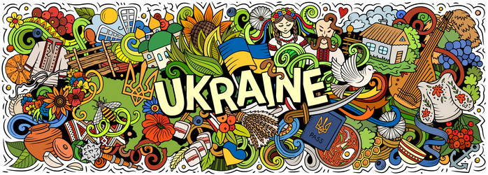 Ukraine doodle cartoon funny banner Royalty Free Vector