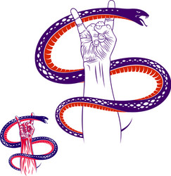 Rock hand sign with aggressive snake set hot Vector Image