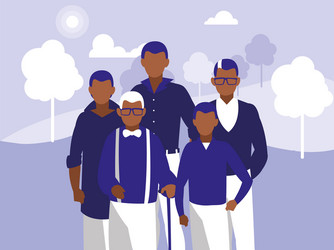 Scene faceless men with background landscape Vector Image