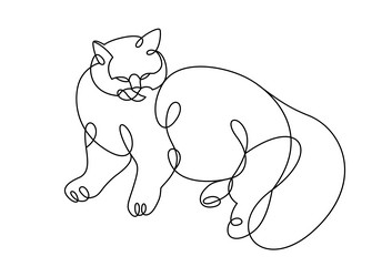 Fat and lazy cat line art linear drawing Vector Image