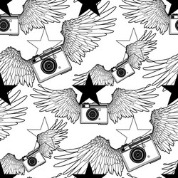 Graphic vintage camera with wings Royalty Free Vector Image