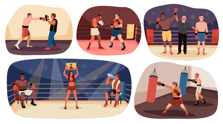 Boxing people fighters characters at ring Vector Image