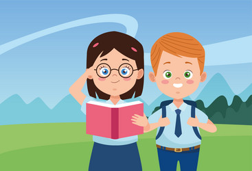 Little students boys with uniforms characters Vector Image