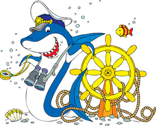 Captain with binoculars on a cabin of submarine Vector Image