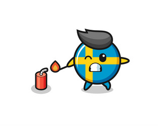 Cute sweden flag mascot is shooting fire power Vector Image