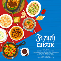 French cuisine menu cover meals top view Vector Image