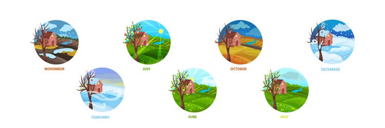 Different season months with nature landscape Vector Image