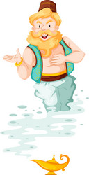 Fat genie flying out of the lamp Royalty Free Vector Image